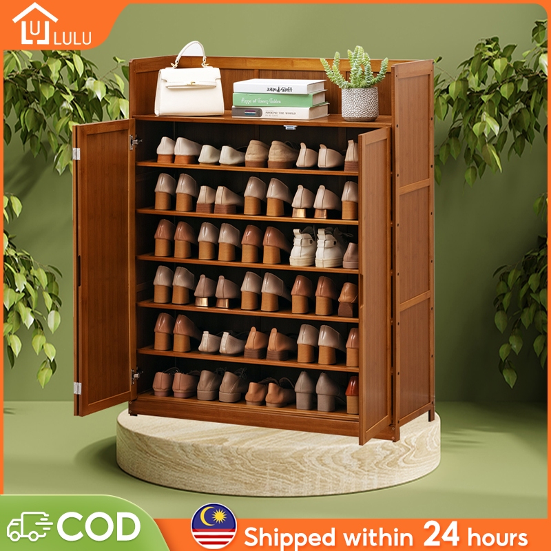 LULU Bamboo Shoe Cabinet Almari Kasut With 2/3/4Door Shoe Rack Storage ...