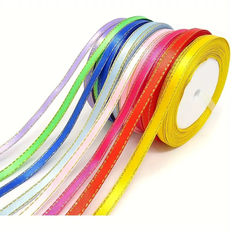 🇲🇾 🏆 25yrd/Roll 0.6cm 1cm Gold Edged Line Satin Ribbon Hadiah Wrapping ...