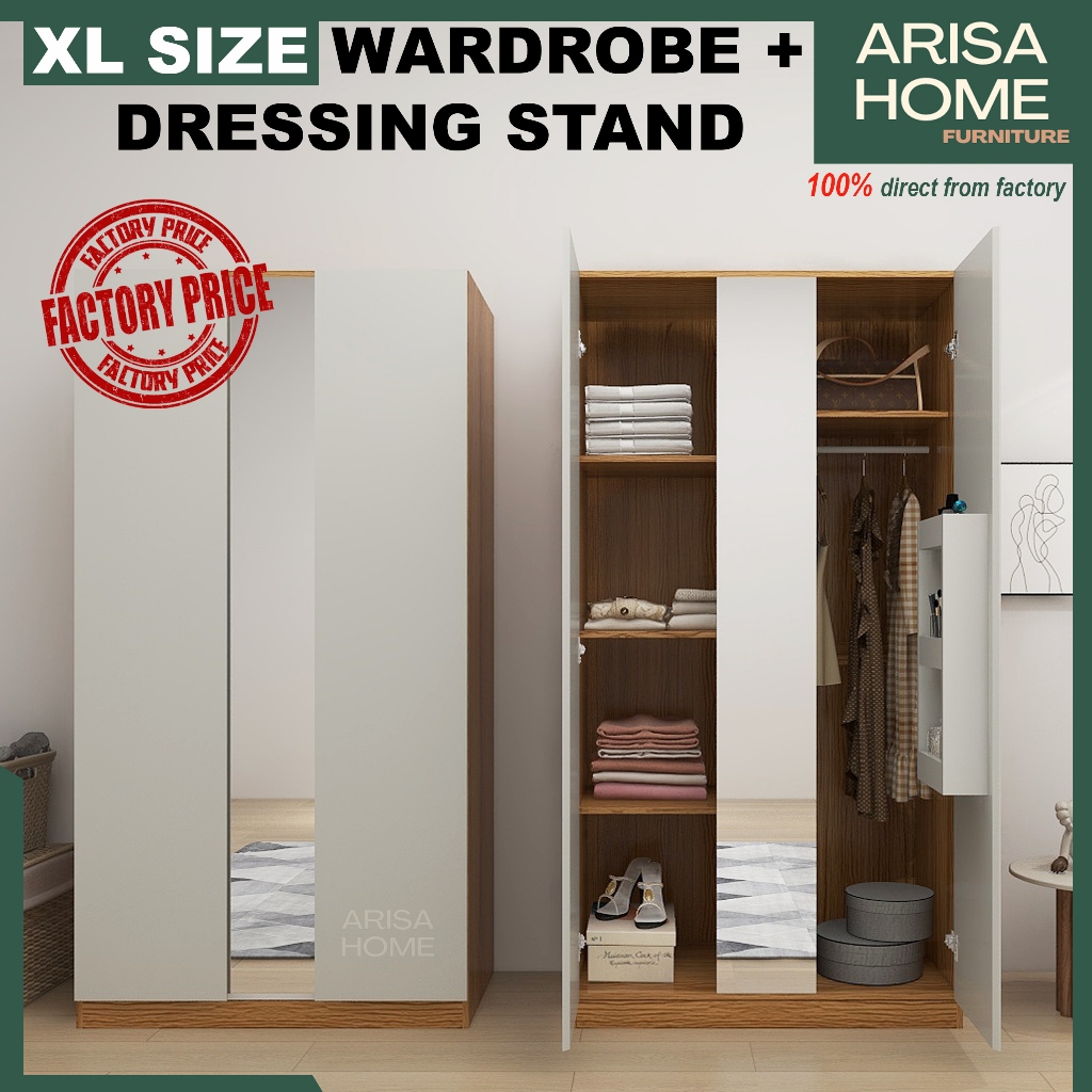 Arisa 2 Door XL Size Mirrored Wardrobe / VIHALs / Clothes Cabinet with full length Mirror ...