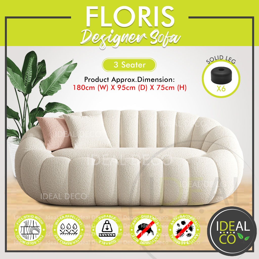 (Free Delivery) Floris Sofa : Boucle Fabric Solid Wood Modern Sofas 1 ...