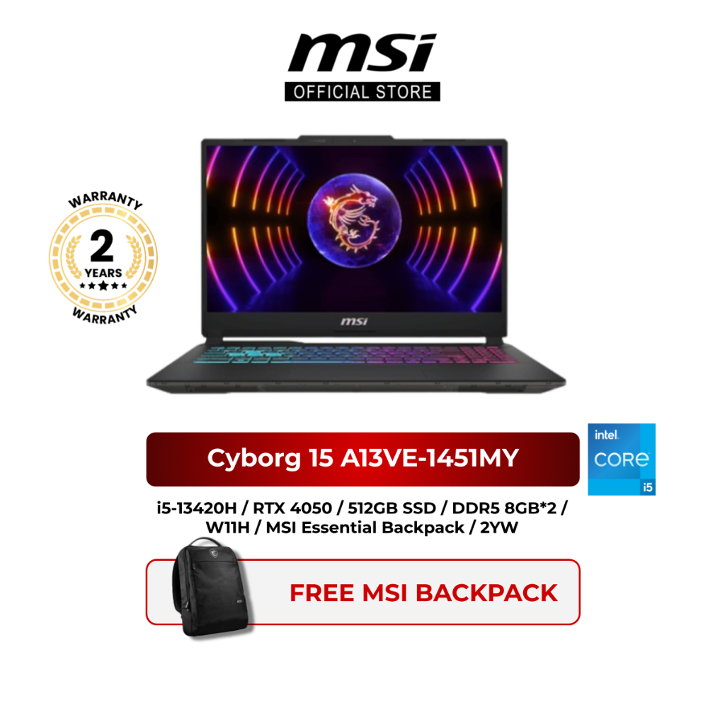 MSI Cyborg 15 A13VE-1451MY (i5-13420H/RTX 4050/512GB SSD/DDR5 8GB*2 ...