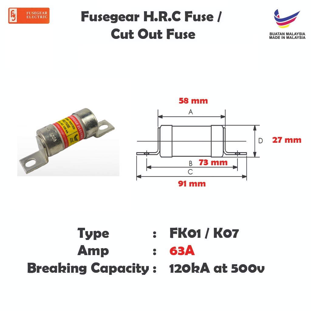 [READY STOCK] HRC Fusegear Electric 63A FUSE MADE IN MALAYSIA FK01 ...