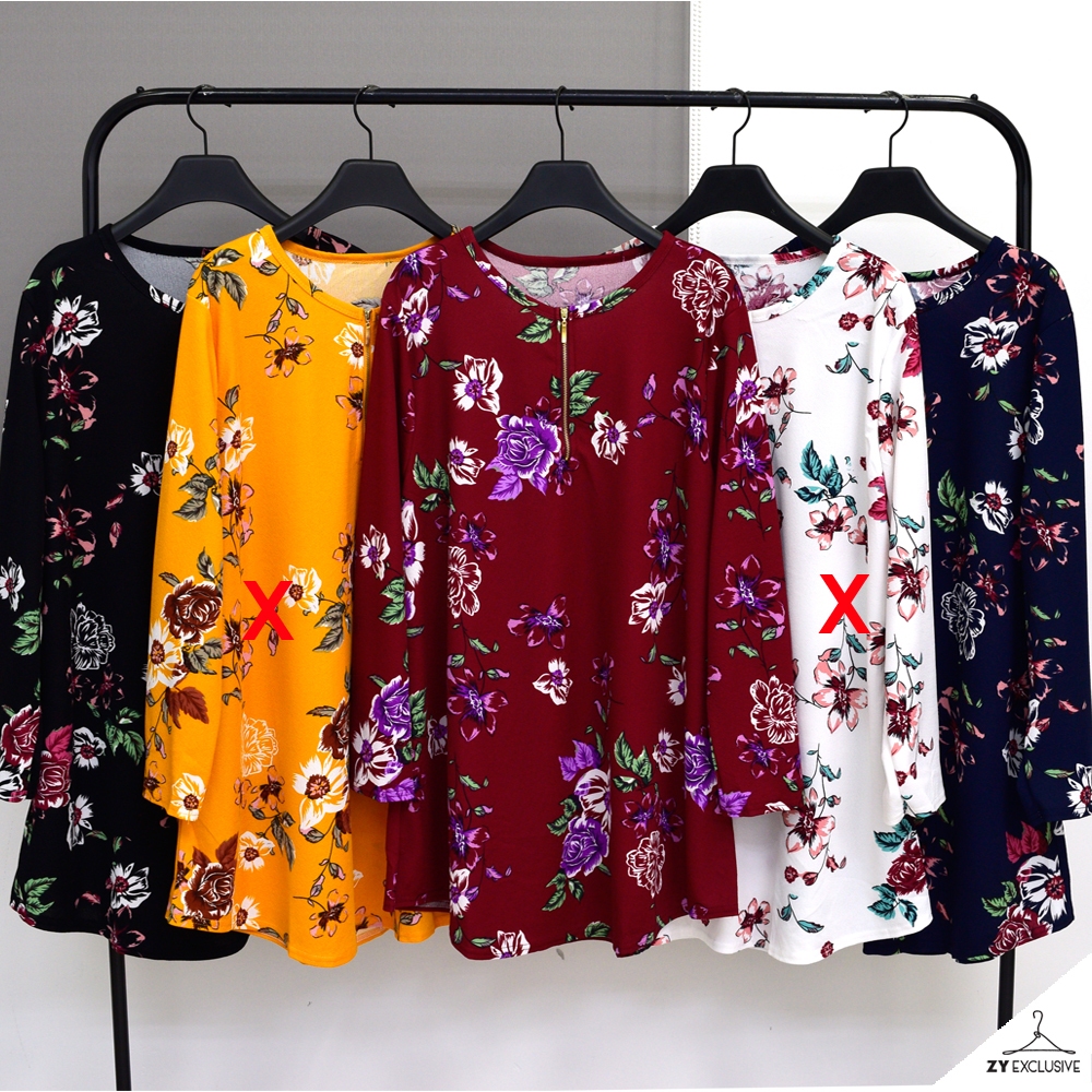 ZY 266/603/695/656/730 Muslimah Front Zip Flora Blouse/Blouse Labuh ...