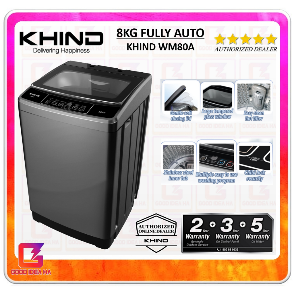 Khind 8kg Fully Auto Washing Machine Washer WM80A with Soft Door Close ...