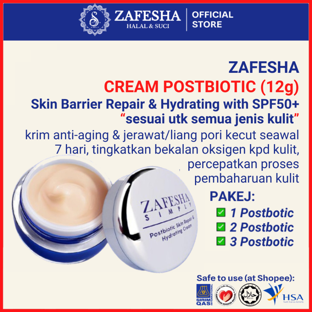 Zafesha Postbiotic Cream Skin Barrier Repair Krim Anti Aging Wrinkle ...