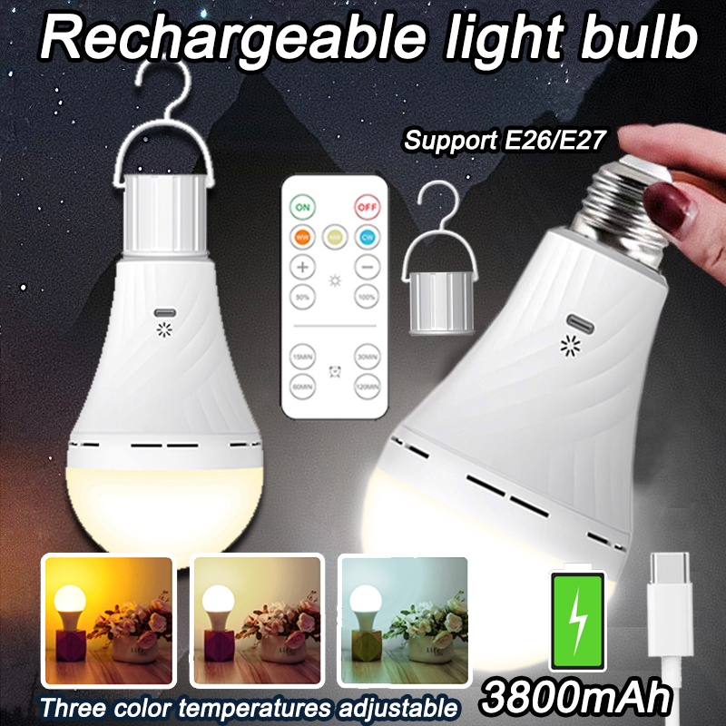 USB-C Rechargeable Light Bulb with Remote Control 10W E27 Smart Battery ...