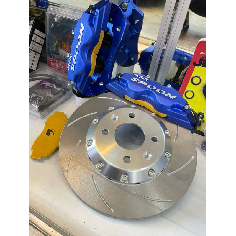 NISSIN SPOON SPORTS CALIPER BRAKE KIT 4 POTS TWIN BLOCK SET HONDA JAZZ ...