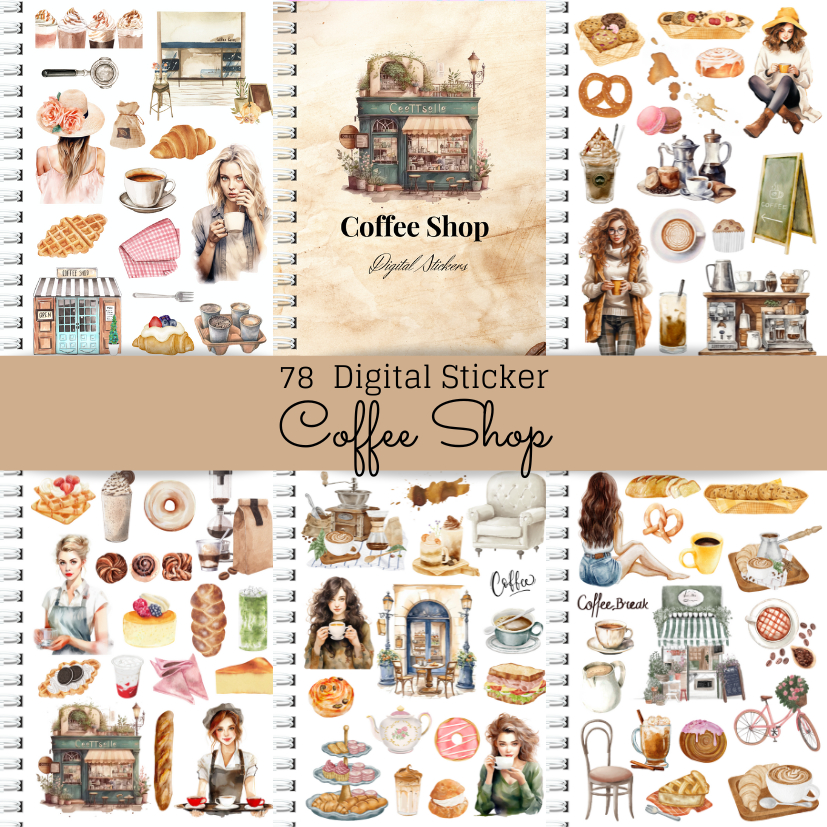 Digital Stickers for Planner Coffee Shop PNG || GoodNotes Notability ...