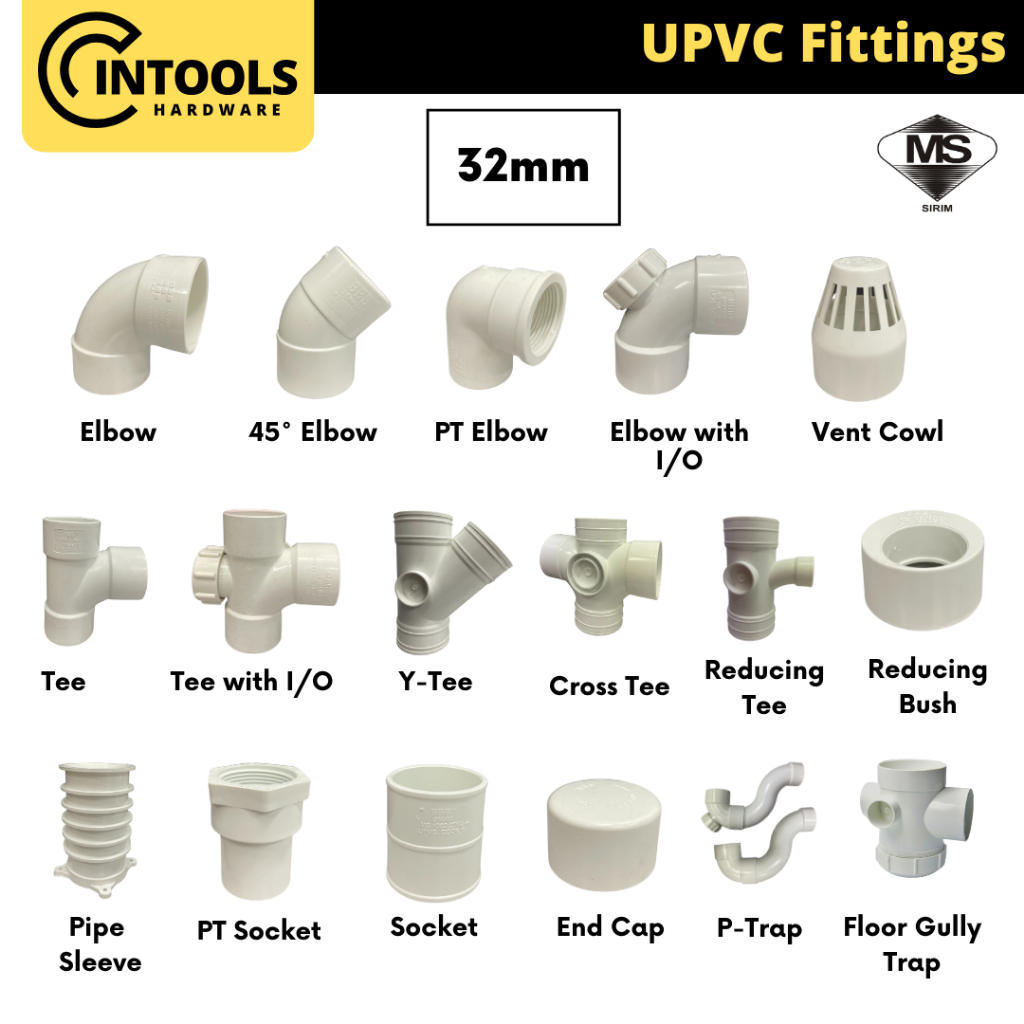 32MM UPVC BBB Pipe Fittings White Connector Elbow Socket Valve PT End Cap Cross Tee SIRIM ...