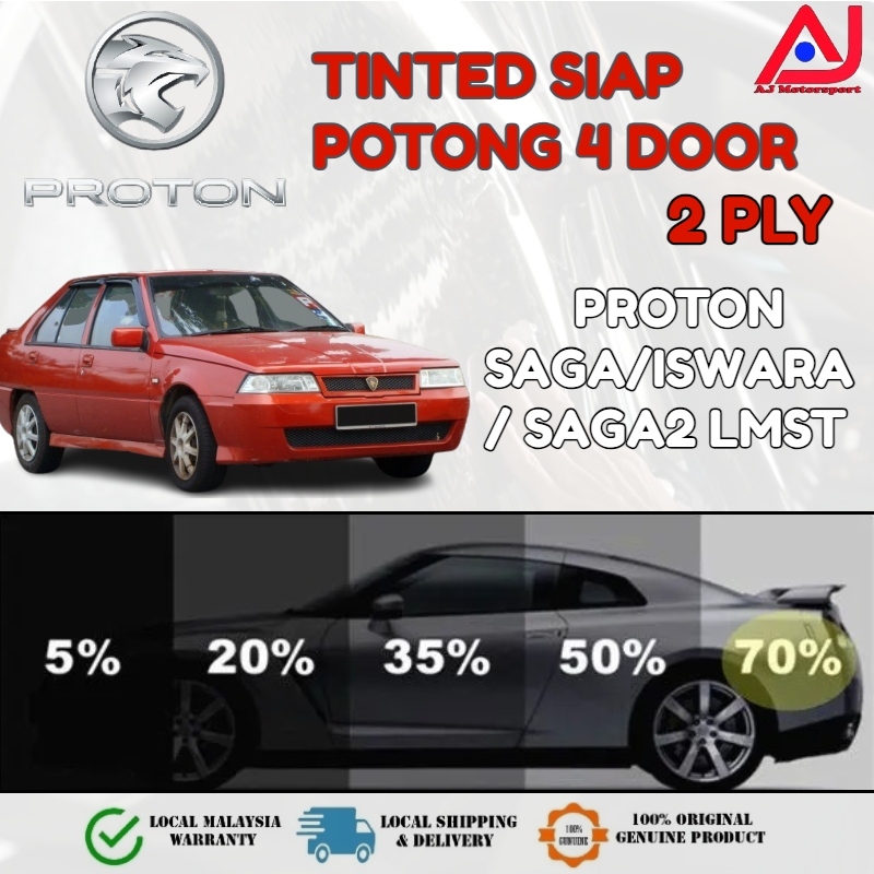 Proton Saga/Iswara/Saga2 LMST 4 Door Tinted 2PLY UV 99% Hitam(Gelap 30% ...