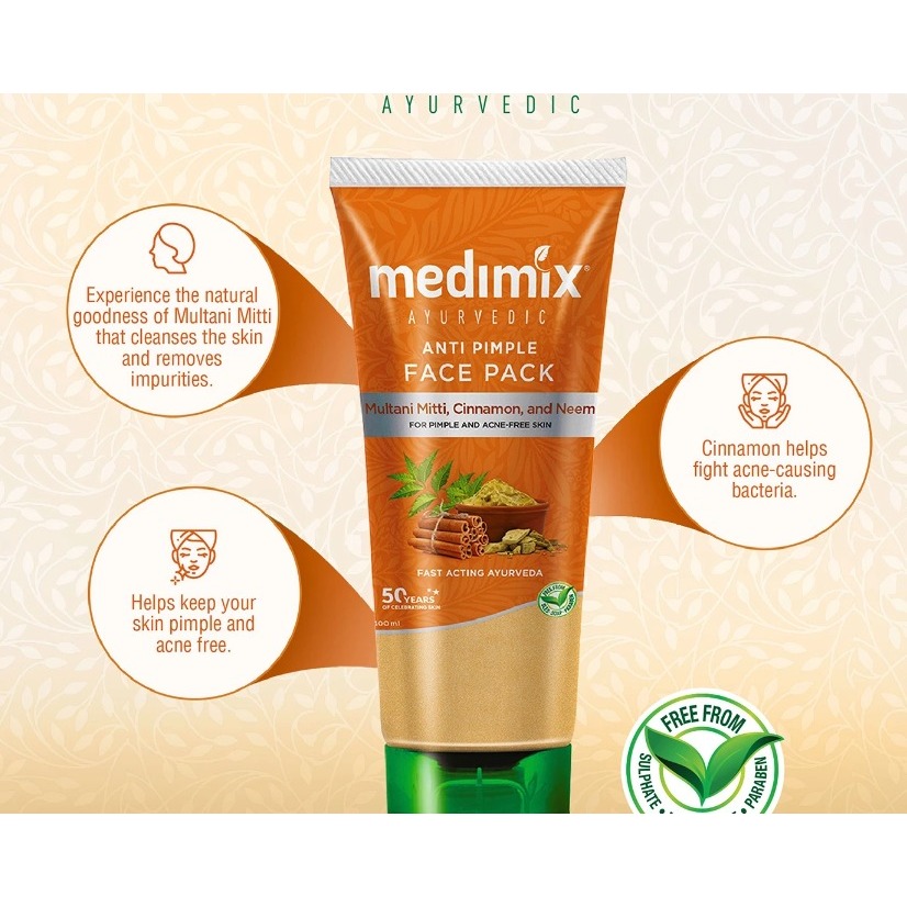 MEDIMIX AYURVEDIC DISCOUNTS ANTI PIMPLE FACE PACK 150ML MITTI,CINNAMON ...