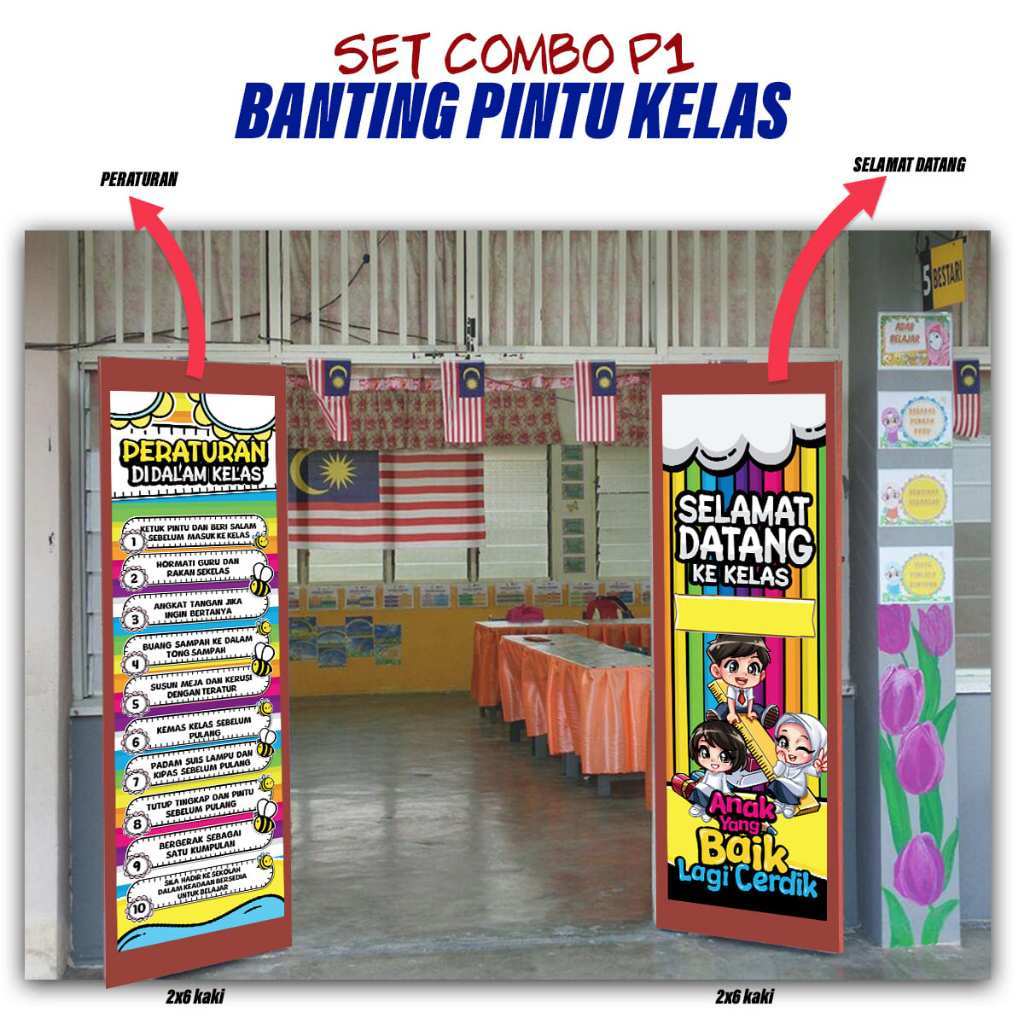 Banting | Bunting Kecerian Pintu Kelas | SET PINTU DAN PERATURAN KELAS ...