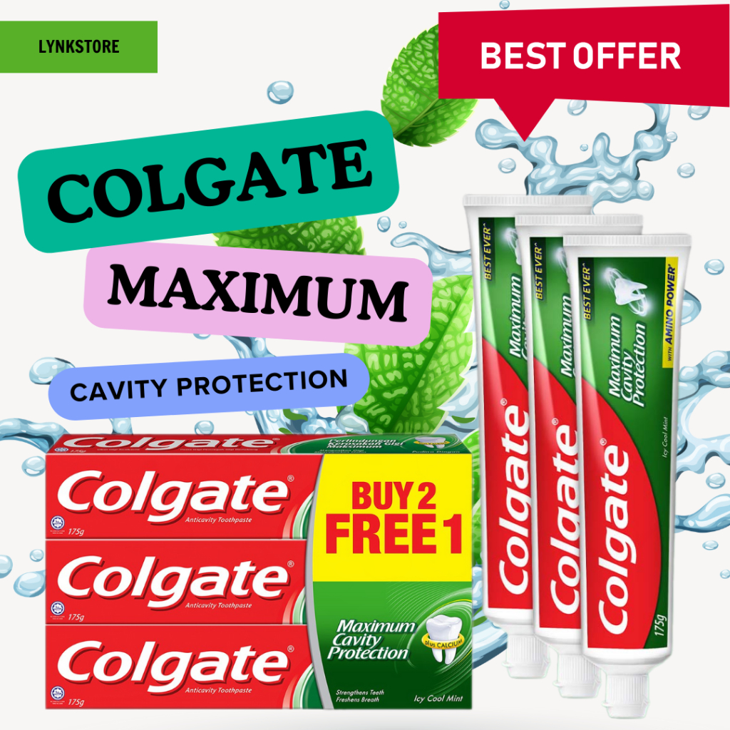 Colgate Maximum Cavity Protection Fresh Cool Mint Toothpaste (175g x 3) | Shopee Malaysia