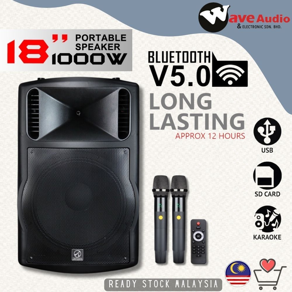18" Portable Ampaudio Bluetooth Portable Speaker with Karaoke System JW ...