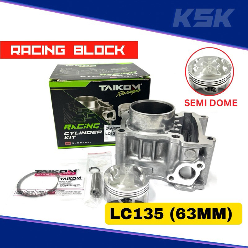 Taikom Racing Block LC135 57MM 63MM Semi Dome Complete Set / Blok LC135 Y15 SPEC 57 SPEC 63 ...