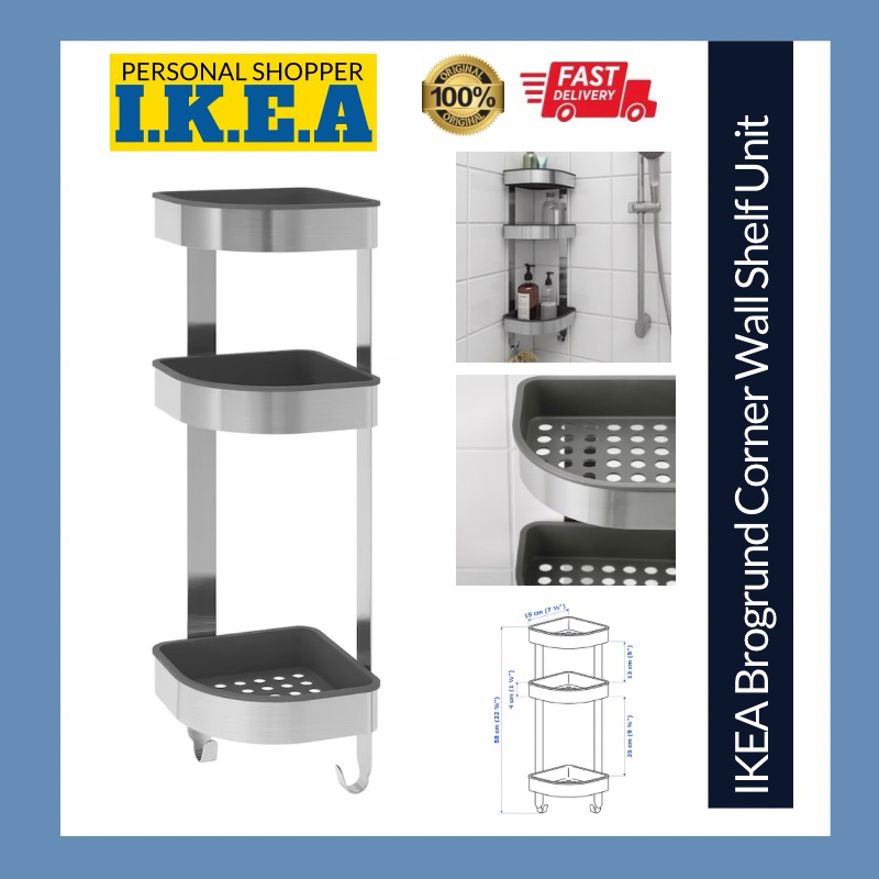IKEA Brogrund Corner Wall Shelf Unit Stainless Steel Shower Caddies ...