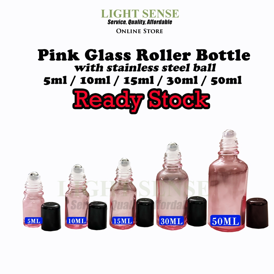 Pink Glass Roller Bottle with Stainless Steel Ball 5ml 10ml 15ml 30ml ...