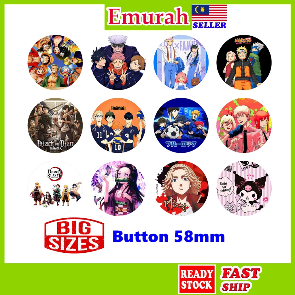 Anime Button Pin Big 58mm Spy Family Genshin Tokyo Revengers Demon ...