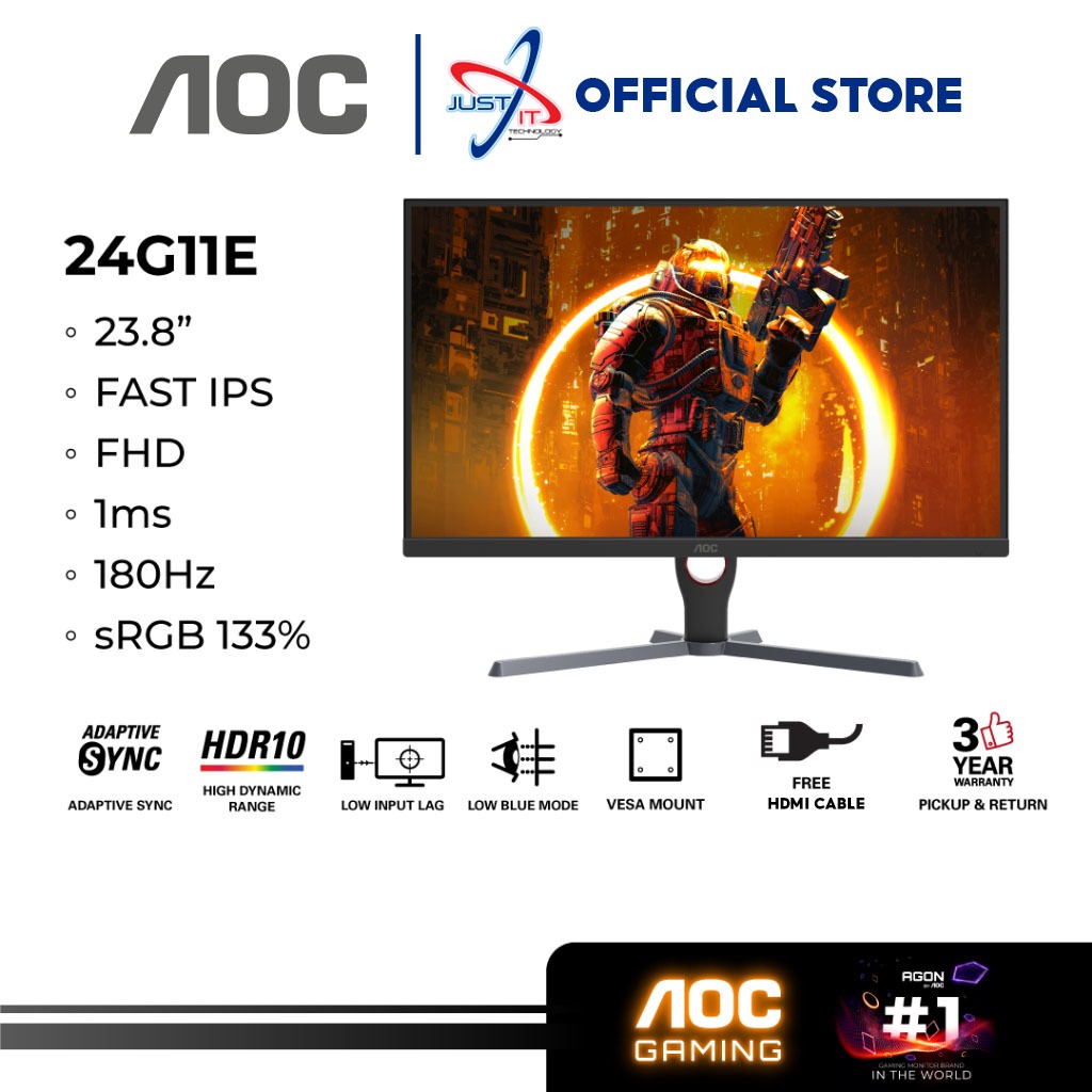 AOC 24G11E (180Hz) / 24G11ZE (240Hz) GAMING MONITOR ( 23.8" FAST IPS ...
