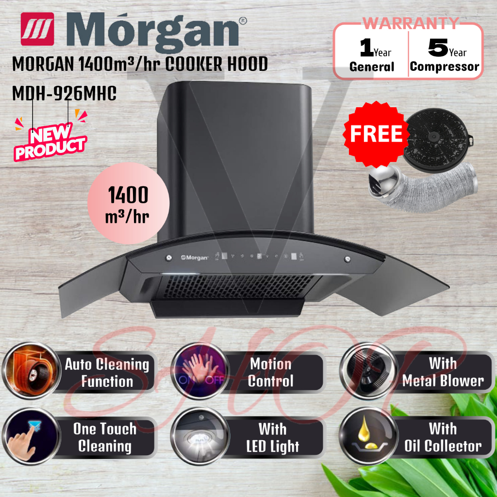 MORGAN MDH-926MHC 1400m³/hr DESIGNER COOKER HOOD WITH AUTO CLEAN ...