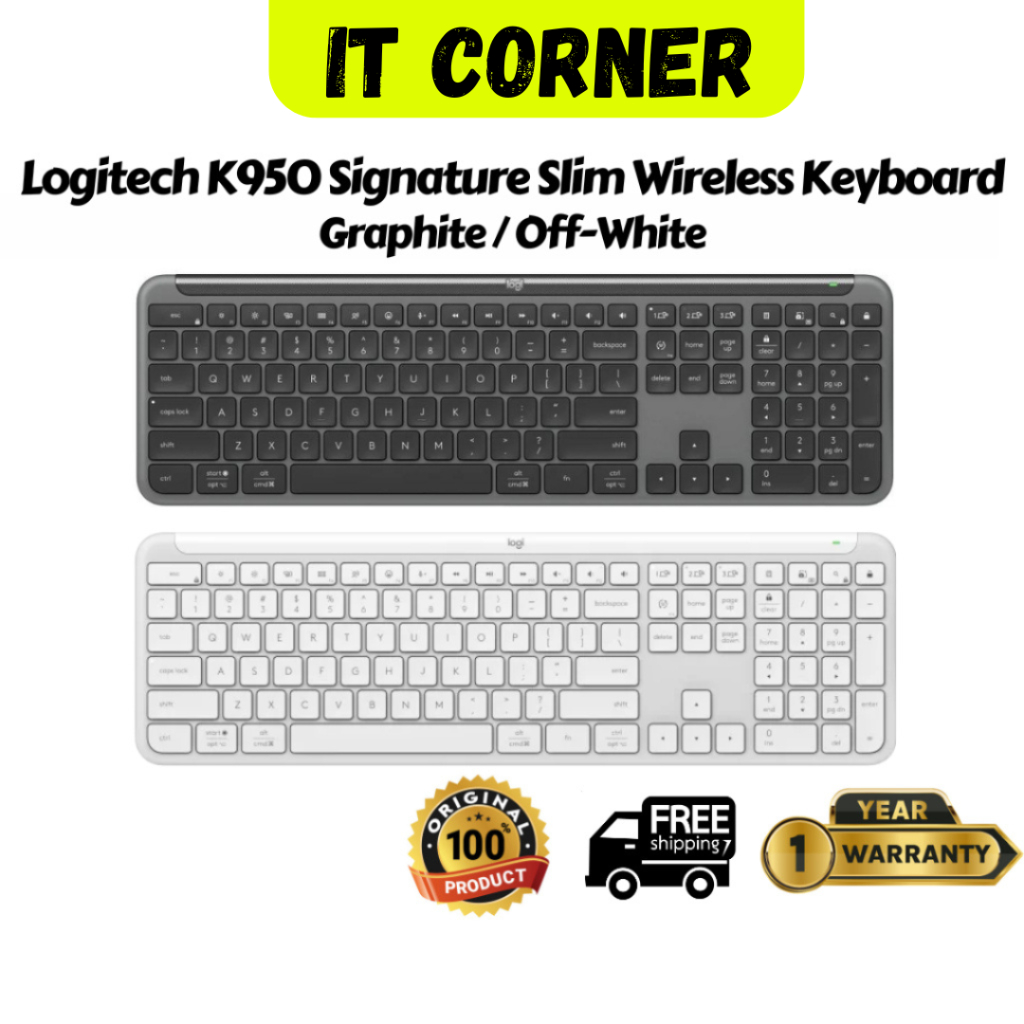 Logitech K950 Signature Slim Wireless Keyboard, Sleek Design, Quiet ...