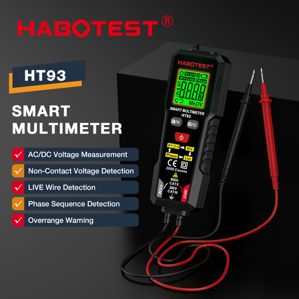 HABOTEST🔥HT93 Smart Digital Multimeter Voltage Tester 2000 Counts Volt ...