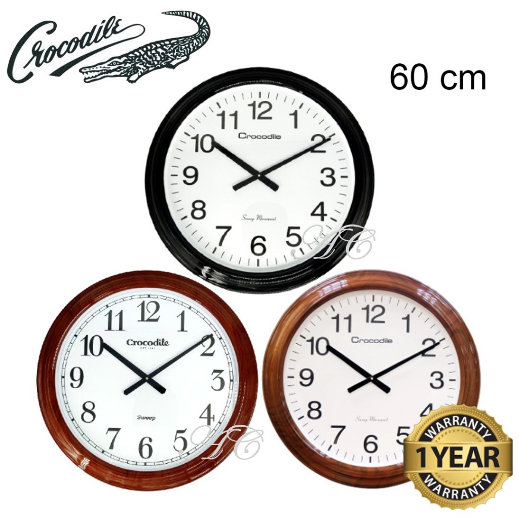 100% ORIGINAL Crocodile Large Big Quiet Sweep Analogue Wall Clock (Jam ...