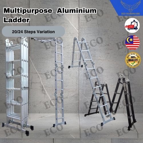 Heavy Duty Multipurpose Aluminium Ladder 20 / 24 Steps Multi Purpose ...