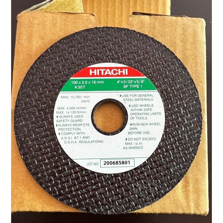 HITACHI A30T 4" 100 X 2.0 X 16 MM CUTTING WHEEL - (1 PACK -5PCS / 1BOX ...