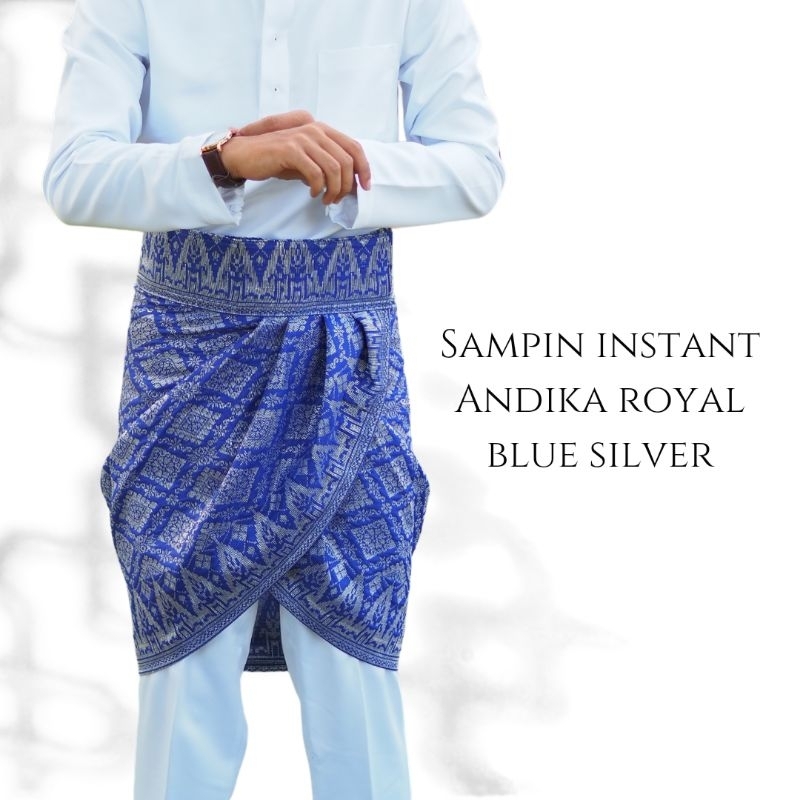 Sampin Instant Andika Dewasa songket bunga penuh warna Royal Blue sulam ...