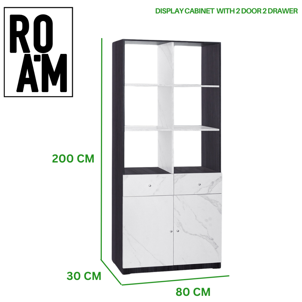ROAM 7ft Divider Rack Bookshelf 200cm Display Cabinet 2 Door 2 Drawer Cupboard Bookcase Almari ...