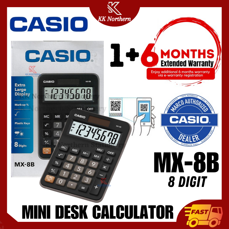 Casio Calculator 8 Digits MX-8B Desk Calculator 2 Way Power Original ...