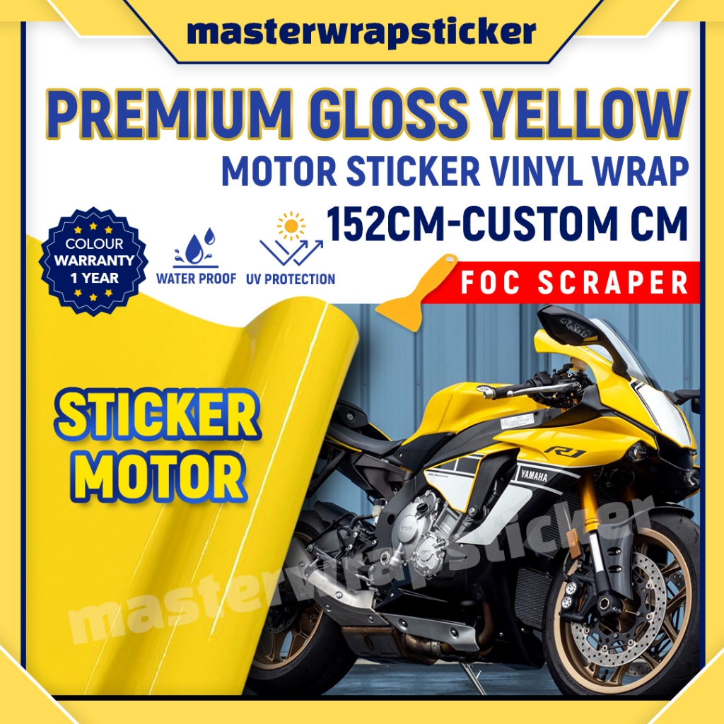 PREMIUM GLOSSY YELLOW STICKER MOTOR(152CM-90CM)stiker MOTO KUNING ...