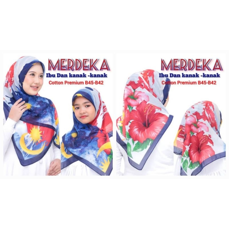🇲🇾🇲🇾Tudung Bawal Premium Cotton 45" Corak Merdeka Dewasa & Budak🇲🇾🇲🇾 ...