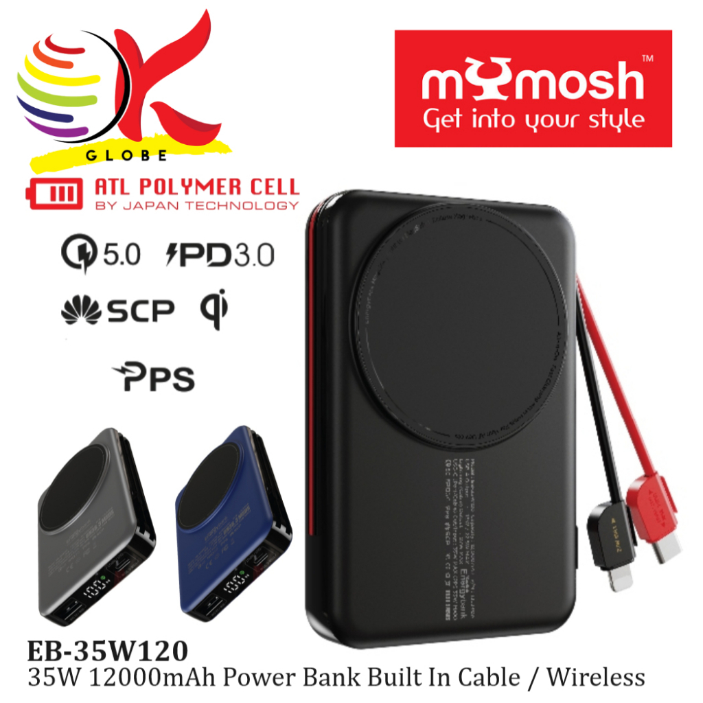 MYMOSH 12,000MAH 35W POWER BANK BUILT IN CABLE / MAGNET WIRELESS ...