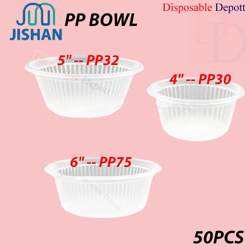 [50pcs] JISHAN 4"/5"/6" PP Plastic Bowl / Disposable Microwavable Hot ...