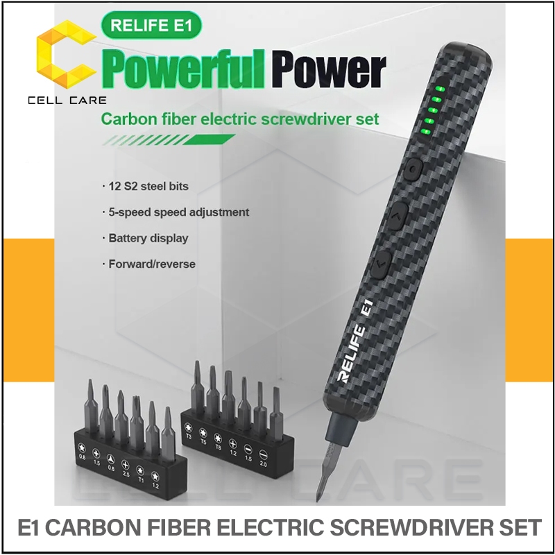 Relife E1 Powerful Carbon Fiber Electric Screwdriver Set with 12Pcs S2 ...