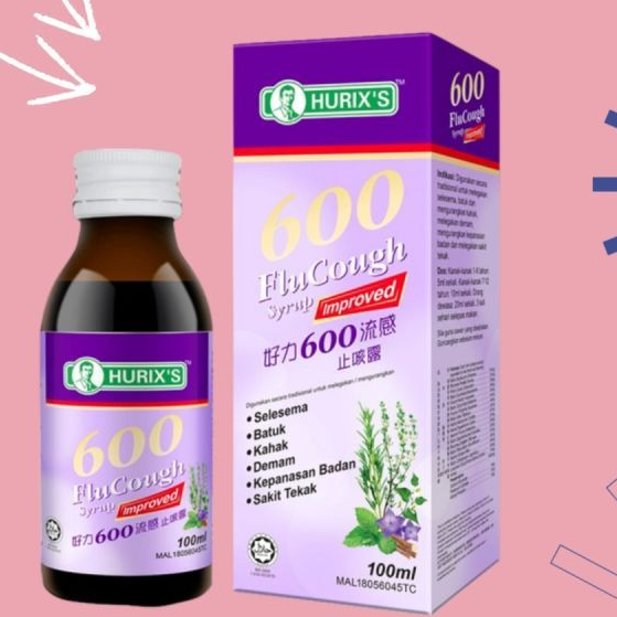 HURIX'S 600 FLUCOUGH SYRUP (100ML) SELESEMA,BATUK,KAHAK,DEMAM,KEPANASAN ...
