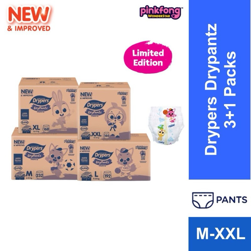 Drypers Drypantz 3+1packs PINKFONG Limited Edition | Shopee Malaysia