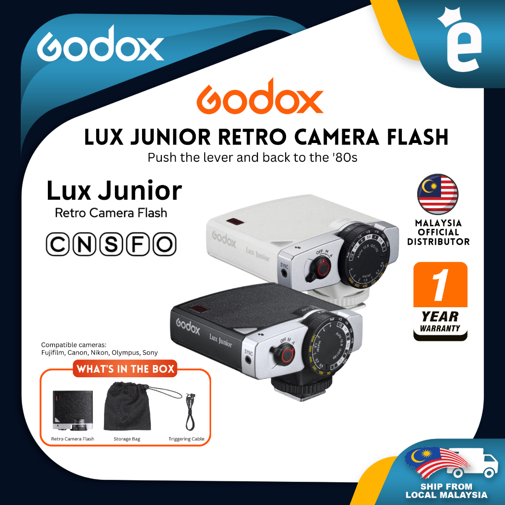 Godox Lux Junior Retro Camera Flash, GN12 with 7 levels Flash Power ...