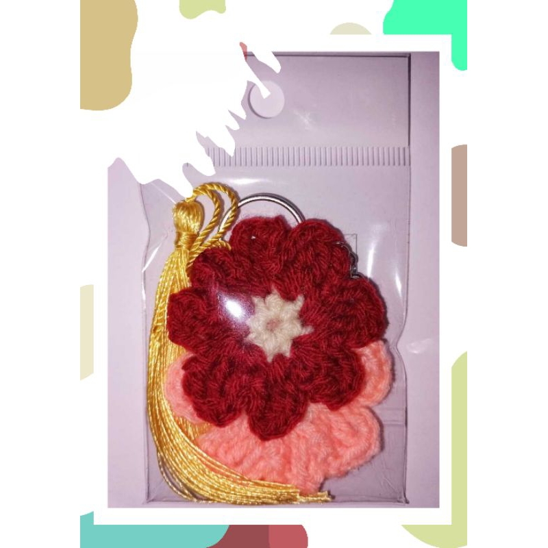 Keychain red/Coral flower crochet (Handmade) | Shopee Malaysia