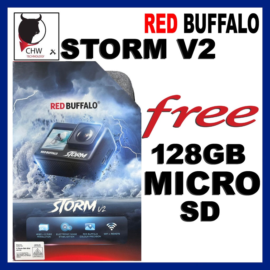 RED BUFFALO STORM ACTION CAMERA VERSION V1 WITH FREE 64GB/ VERSION V2 WITH FREE 128GB MICROSD ...