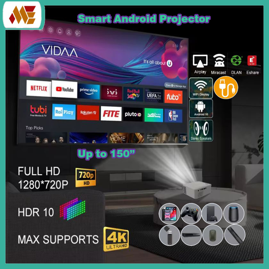 4K Portable Smart Mini Projector Android BT Wi-Fi Short Throw Projector ...