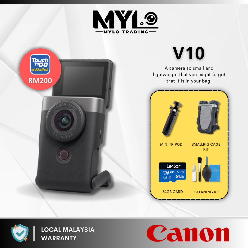 Canon PowerShot V10 Vlog Camera for Content Creators - Black & Silver | 20.9MP 1" CMOS Sensor ...