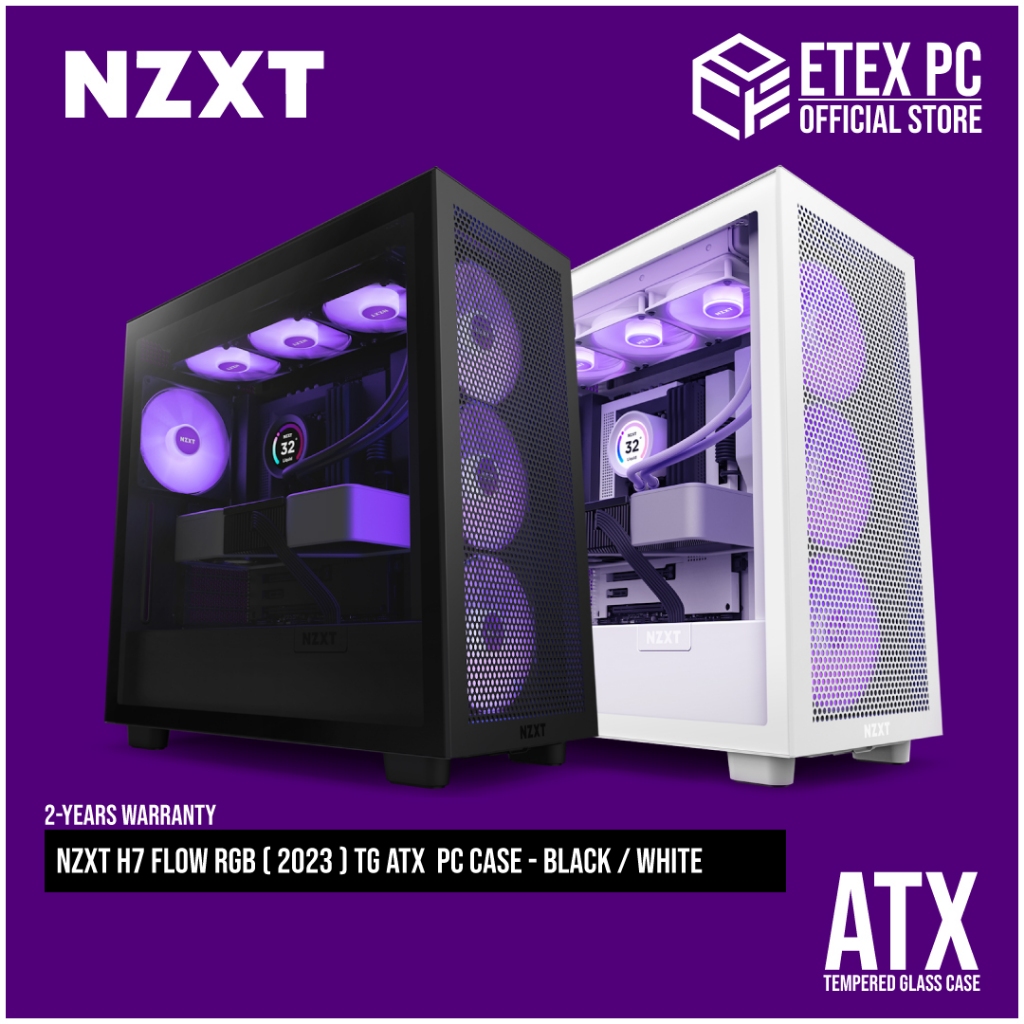 NZXT H7 Flow RGB ( 2023 ) TG ATX PC Case - Black / White | Shopee Malaysia