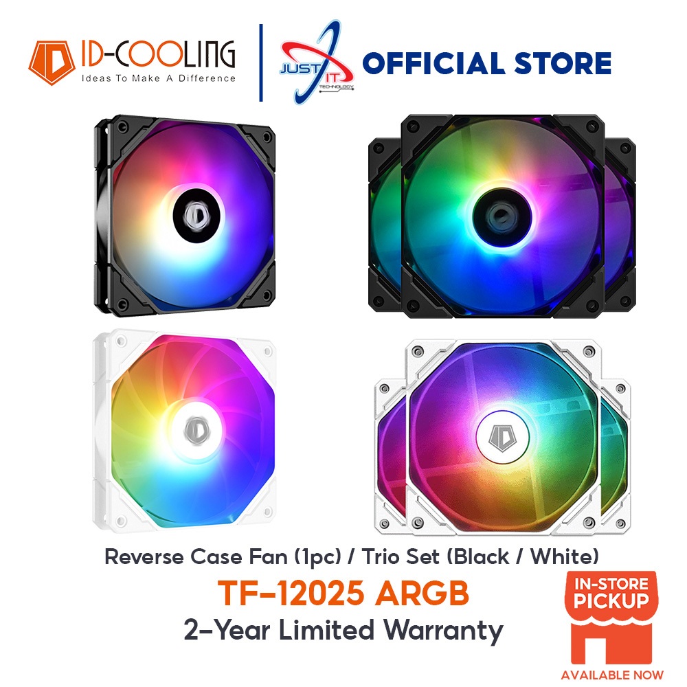 ID-COOLING TF-12025 ARGB REVERSE / TRIO CASE FAN SET - BLACK / SNOW | Shopee Malaysia