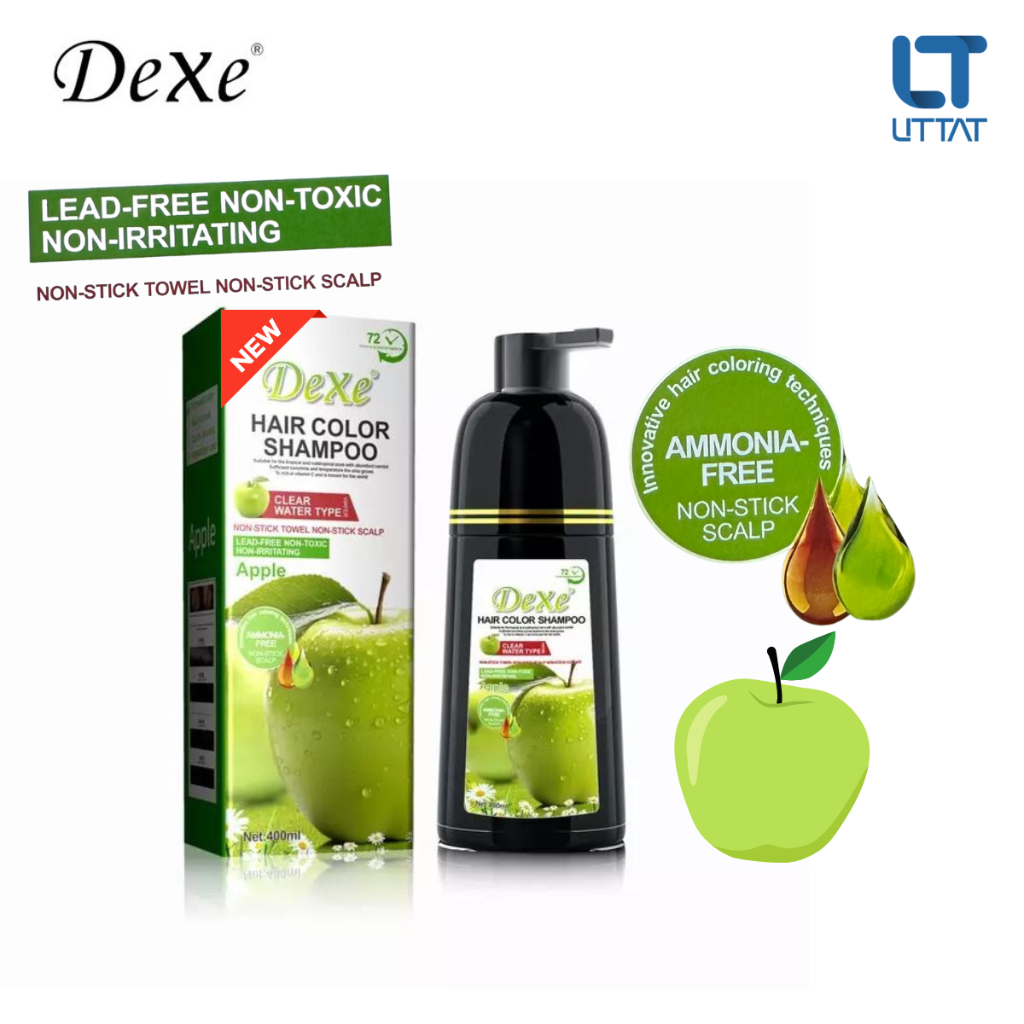 DEXE Black Hair Shampoo 400ml Instant Hair Dye Non-Stick Pewarna Rambut ...