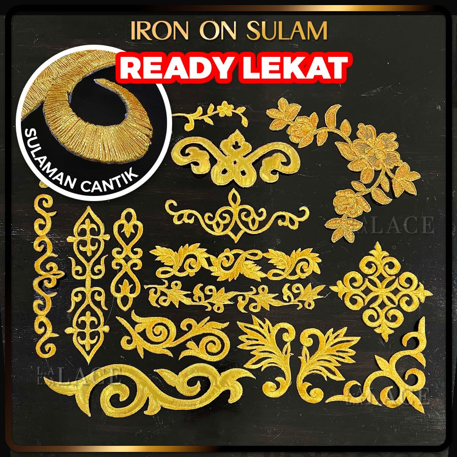 [IRON ON] Sulaman Dokoh Patch Express Emas Gold Tampal Gam Baju Kurung ...