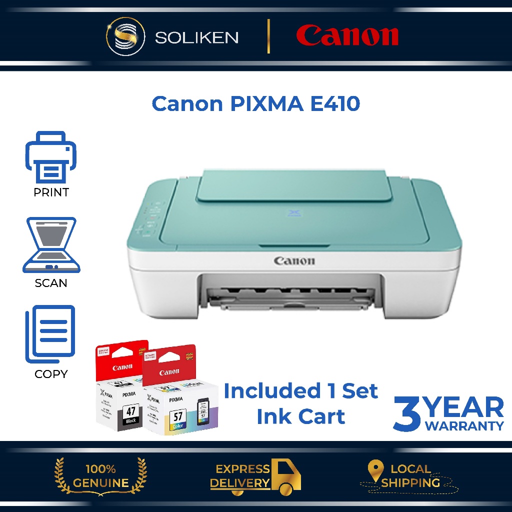 Canon PIXMA E410 Inkjet AIO Printer Canon E410 Inkjet Printer Green ...