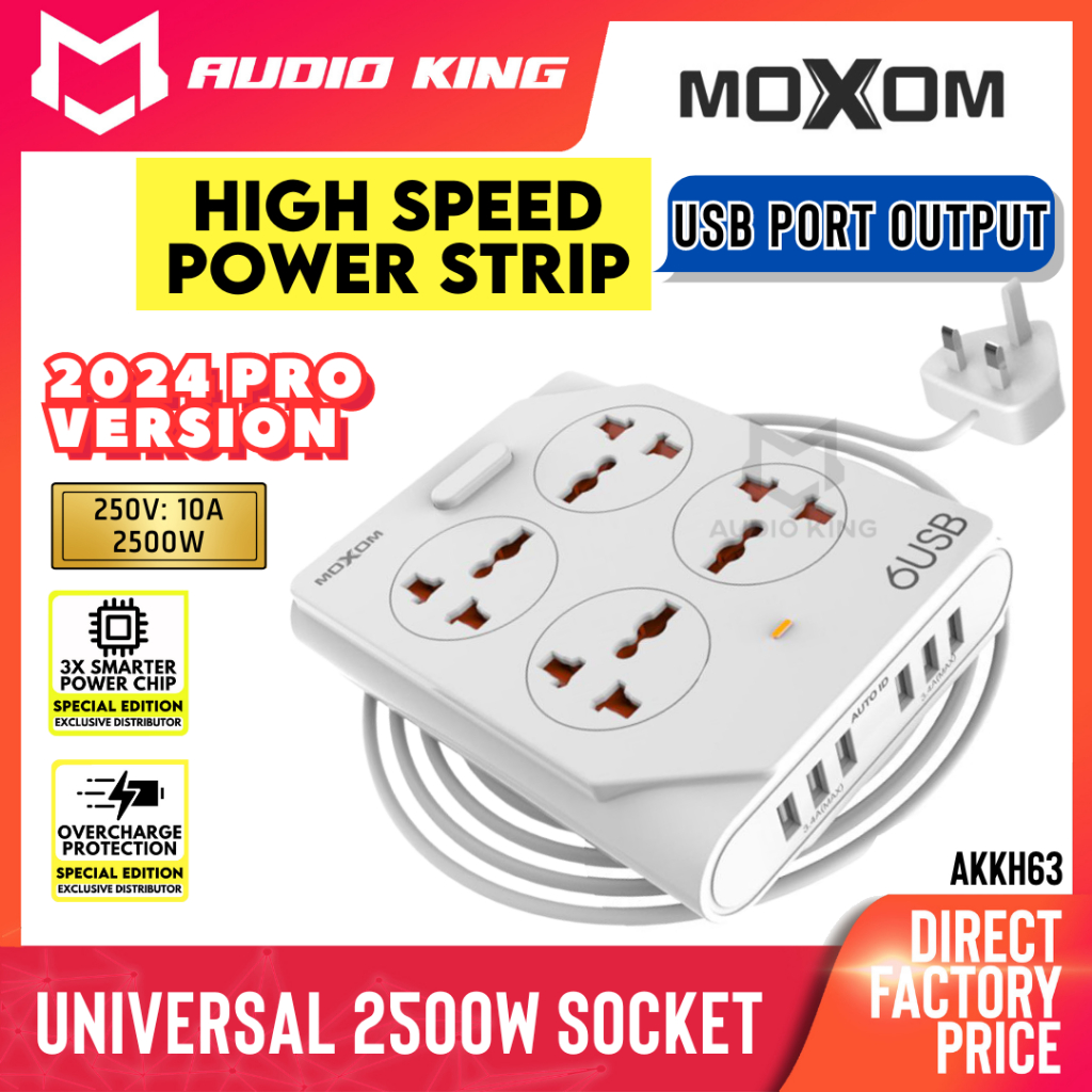 MOXOM Power Socket Plug Heavy Duty Extension Strip USB Type C Output ...